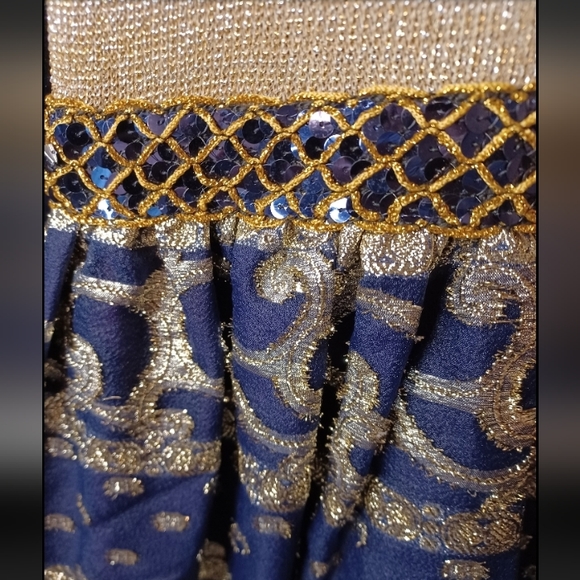 Dresses | Vintage Act 2 Fancy Blue And Gold Maxi Dress | Poshmark